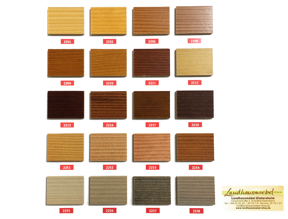 Farbtonkarte für Sondertöne CLOU KF-Beize auf Fichte - Landhausmoebel-shop